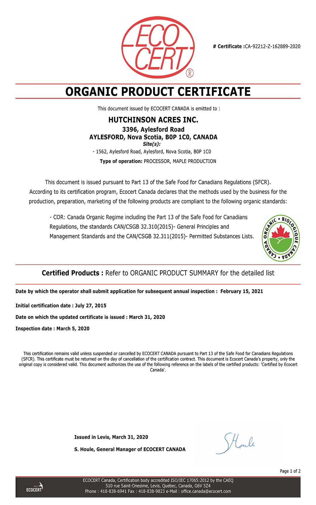 Certifications - Hutchinson Acres